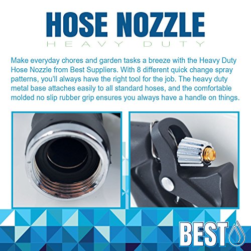 BEST Garden Hose Nozzle (HIGH Pressure Technology) - 8 Way Spray Pattern - Jet, Mist, Shower, Flat, Full, Center, Cone, and Angel Water Sprayer Settings - Rear Trigger Design - Steel Chrome Design
