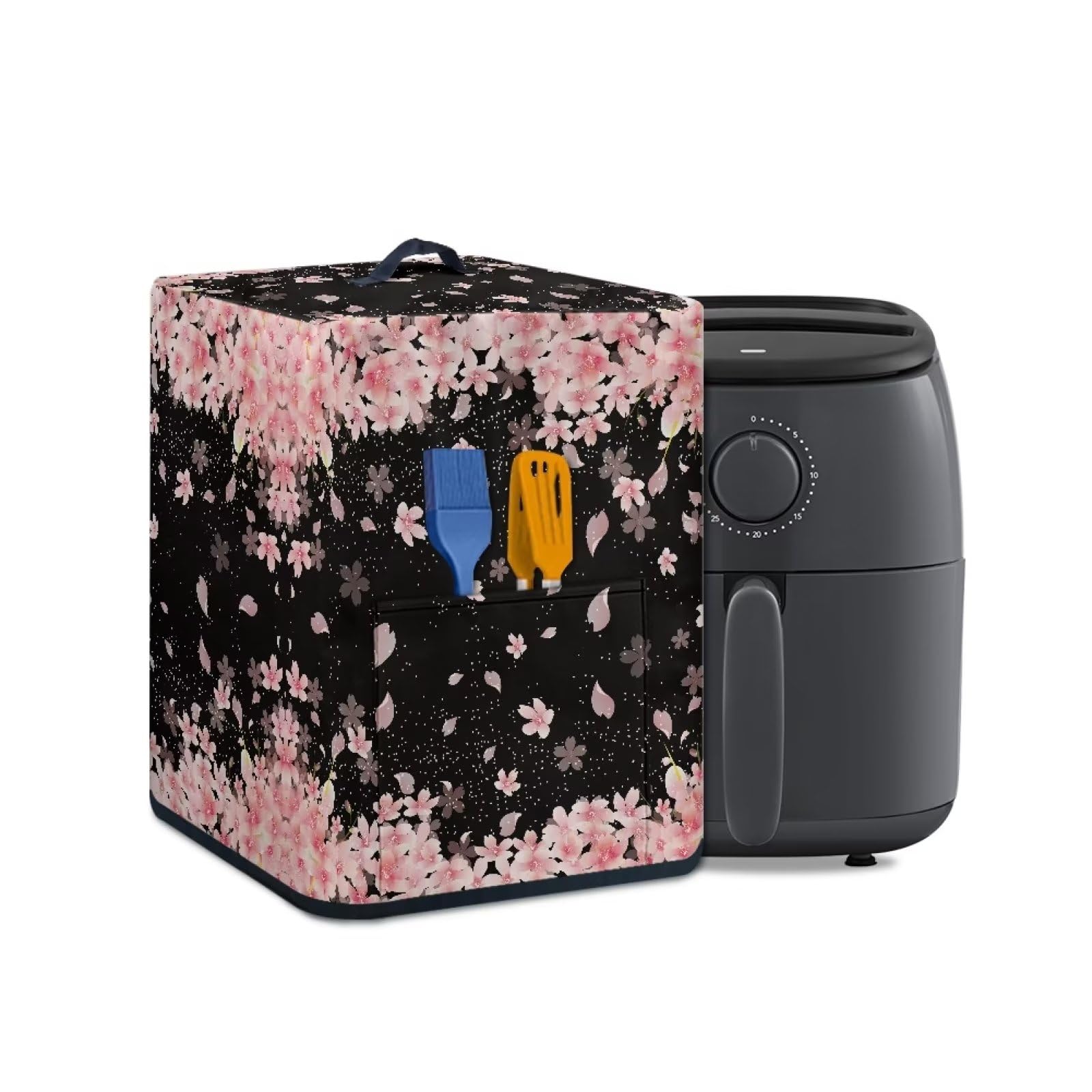 Binienty Pink Cherry Blossom Air Fryer Protector Dust Cover for Small Appliances with Handles and Pockets Lightweight Coffee Maker Cover