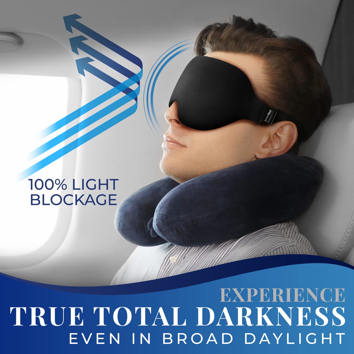 SmartRest Sleep Mask [2 Pack] - Eye Mask for Sleeping - Patented, Contoured, 100% Blackout, Zero Pressure Sleeping Masks for Women and Men, Blindfold and Eye Covers - S2 Black