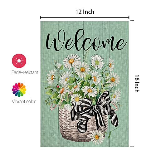 CROWNED BEAUTY Spring Garden Flag Floral 12x18 Inch Double Sided for Outside Chamomile Welcome Burlap Small Yard Holiday Decoration CF746-12