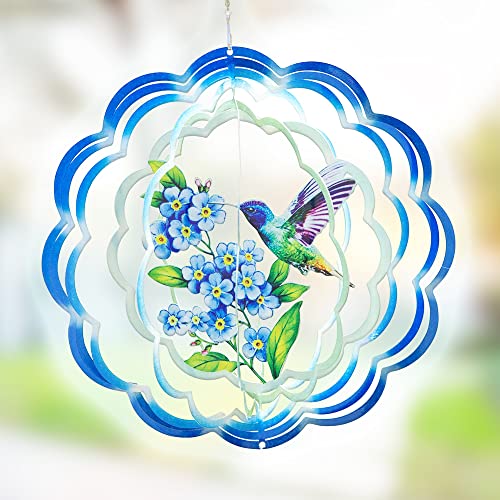 VP Home Floral Hummingbird Kinetic Wind Spinner for Yard and Garden Wind Spinner Outdoor Metal Large Hanging Hummingbird Decor 3D Garden Art Wind Sculpture Spinners Outdoor Hanging Decor, 12 inchW x 15 inchH