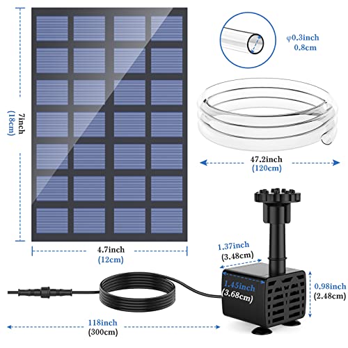 Solar Fountain Pump with Panel - AMZTime 2.5W DIY Solar Water Pump Kit with 6 Nozzles and 4ft Water Pipe, Solar Powered Fountain for Bird Bath, Fish Tank, Outdoor Pond, Patio Garden