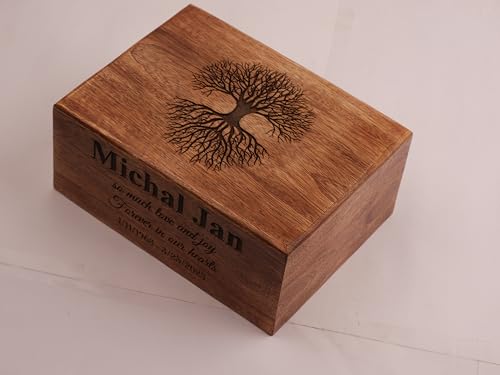 Personalized Wooden Urns for Human or Pet Ashes, Wooden Engraved Cremation Urn, Wood Funeral Urn - Keepsake Box, Memorial Urn or Casket - Tree of Life (Personalized, Large - 9" x 7" x 4" - 180 LBS)