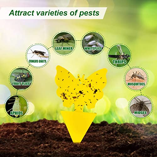 48 Pcs 4 Shapes Yellow Sticky Traps for Fruit Fly, Whitefly, Fungus Gnat, Mosquito and Fly, Sticky Insect Catcher Traps for Indoor/Houseplants/Kitchen, Extremely Sticky, Non-Toxic, Pet & Kid Safe