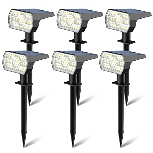 Kaxiida Solar Lights Outdoor Waterproof, 56 LED Solar Garden Pathway Lights, 3 Lighting Modes Solar Powered Landscape Lights Wall Lights in One- White, 6 Pack