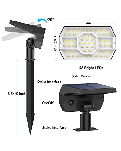 Kaxiida Solar Lights Outdoor Waterproof, 56 LED Solar Garden Pathway Lights, 3 Lighting Modes Solar Powered Landscape Lights Wall Lights in One- White, 6 Pack