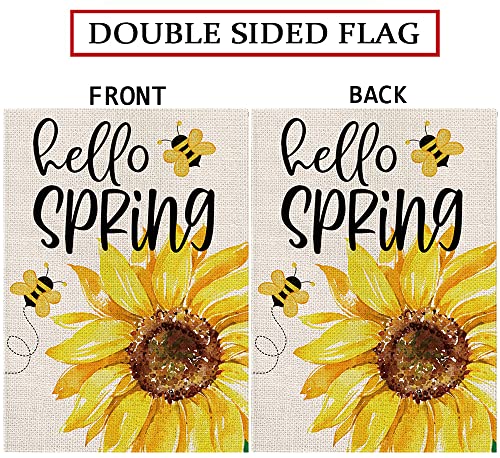 Spring Garden Flag Sunflower Bee Hello Spring Vertical Double Sided Yard Outdoor Decor 12.5x18 Inch