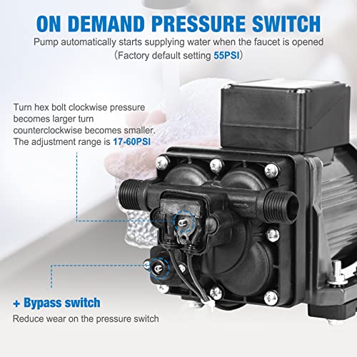 DC HOUSE 42-Series Brushless Motor Water Transfer Pump 110V 5.5GPM 55PSI, RV Water Pump 110 Volt Support Continuous Operation include 3/4" Garden Hose Adapters for Kitchen Bathroom RV Yacht