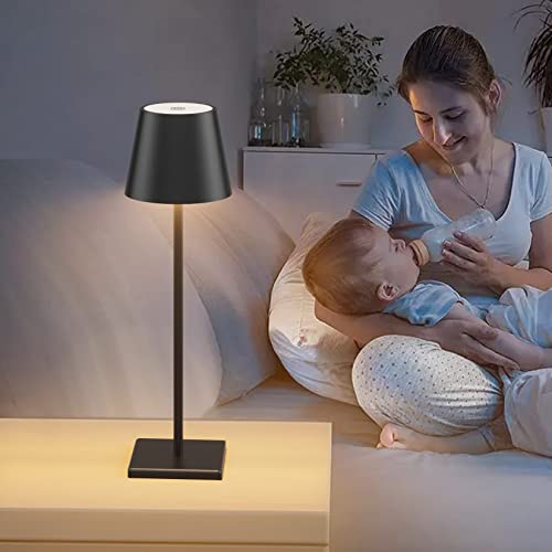 Howskys 2 Pack Black Cordless Table Lamp,5500mAh Battery Powered Table Lamp,3W Touch Rechargeable Battery Table Lamp 3000k Warm White,IP54 Indoor/Outdoor Table Lamp