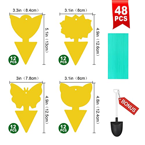 48 Pcs 4 Shapes Yellow Sticky Traps for Fruit Fly, Whitefly, Fungus Gnat, Mosquito and Fly, Sticky Insect Catcher Traps for Indoor/Houseplants/Kitchen, Extremely Sticky, Non-Toxic, Pet & Kid Safe
