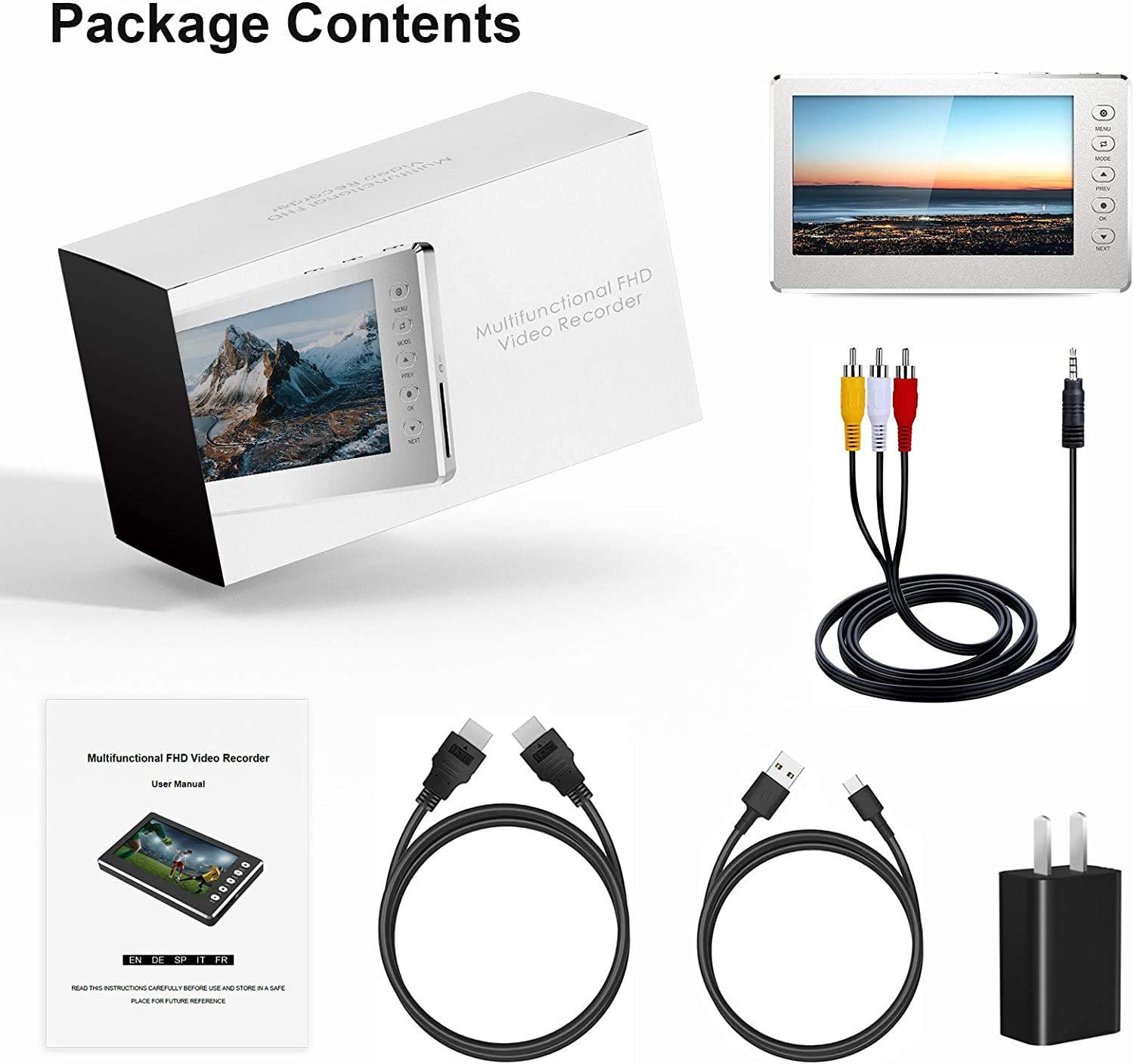 DIGITNOW HD Video Capture Box 1080P 60FPS USB 2.0 Video to Digital Converter with 5" OLED Screen, AV&HDMI Video Recorder Capture from VCR, DVD, VHS Tapes, Hi8, Camcorders, Gaming Systems -Silver