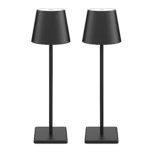 Howskys 2 Pack Black Cordless Table Lamp,5500mAh Battery Powered Table Lamp,3W Touch Rechargeable Battery Table Lamp 3000k Warm White,IP54 Indoor/Outdoor Table Lamp