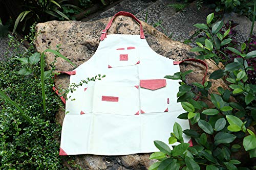 Berry&Bird Canvas Garden Apron with Pockets for Women & Men Waterproof Aprons Adjustable Neck Heavy Duty in Kitchen Cooking Outdoor Gardening