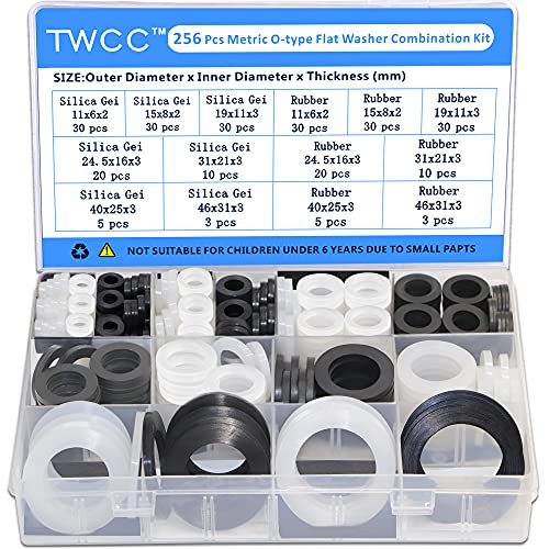 TWCC 256 Pcs Assorted Flat Rubber Washers Plumbing Large Gasket Assortment Kit Hose Gasket Set,for Garden Hose Adapter Water Tank Pipe Splitter Shower Head Water Meter Coupling Washers Repair