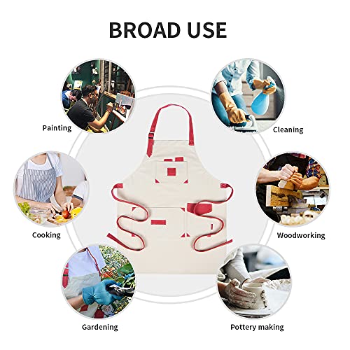 Berry&Bird Canvas Garden Apron with Pockets for Women & Men Waterproof Aprons Adjustable Neck Heavy Duty in Kitchen Cooking Outdoor Gardening
