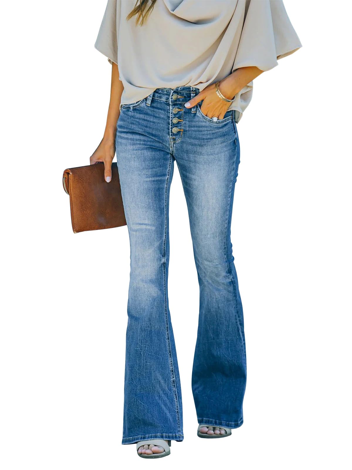 KUNMI Women's Flare Bell Bottom Jeans High Waisted Wide Leg Bootcut Jeans Stretchy Denim Pants