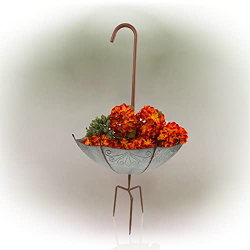 Alpine Corporation 36" Tall Outdoor Rustic Upside Down Umbrella Garden Stake and Planter