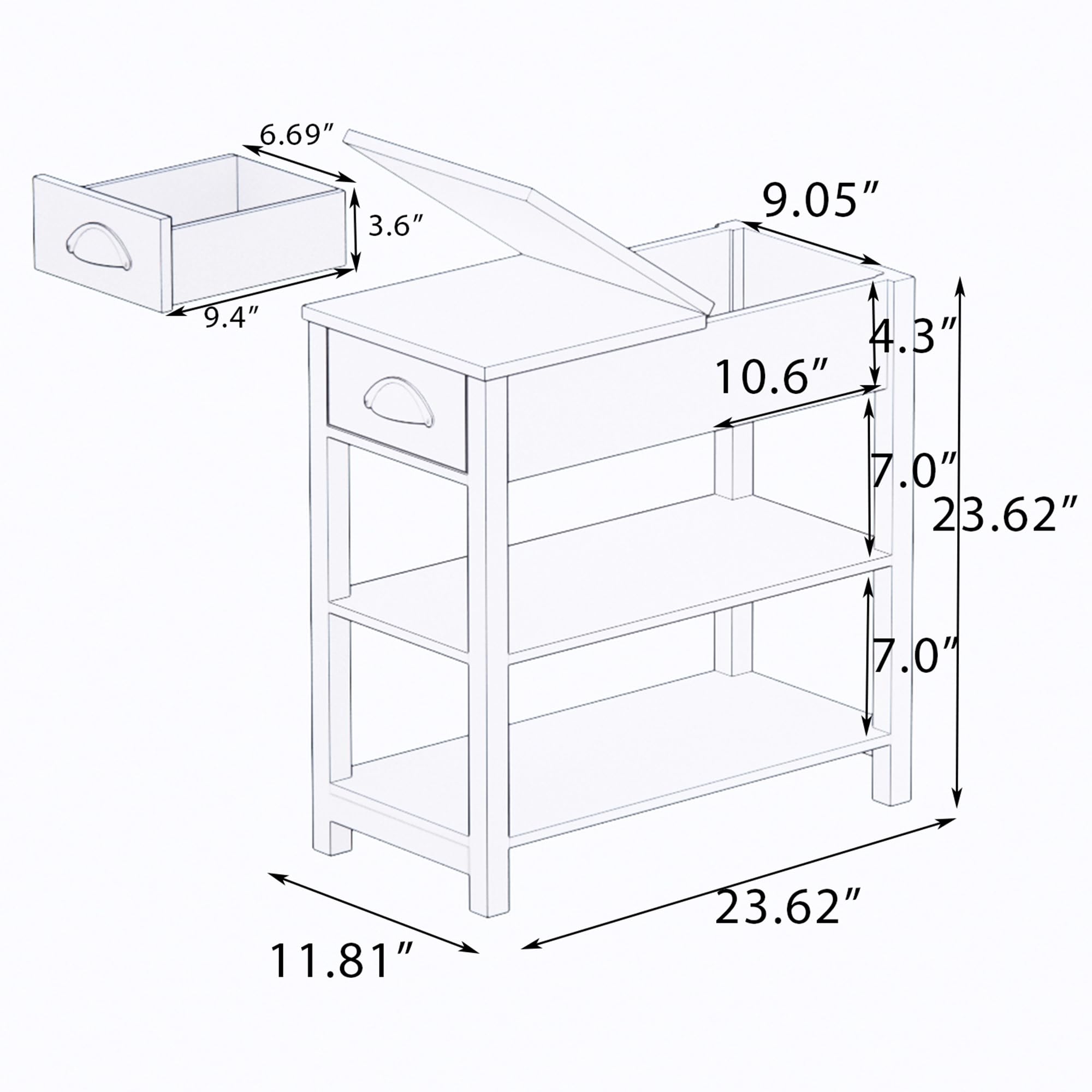 Narrow Flip Top End Table - LifeSky Slim End Table with Drawer - End Tables with Storage for Small Spaces Living Room White