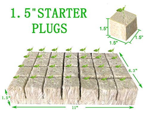 1.5” Rockwool Starter Plugs for Hydroponics, Rockwool Grow Cubes, 1 Sheets of 28 Plugs (Small)