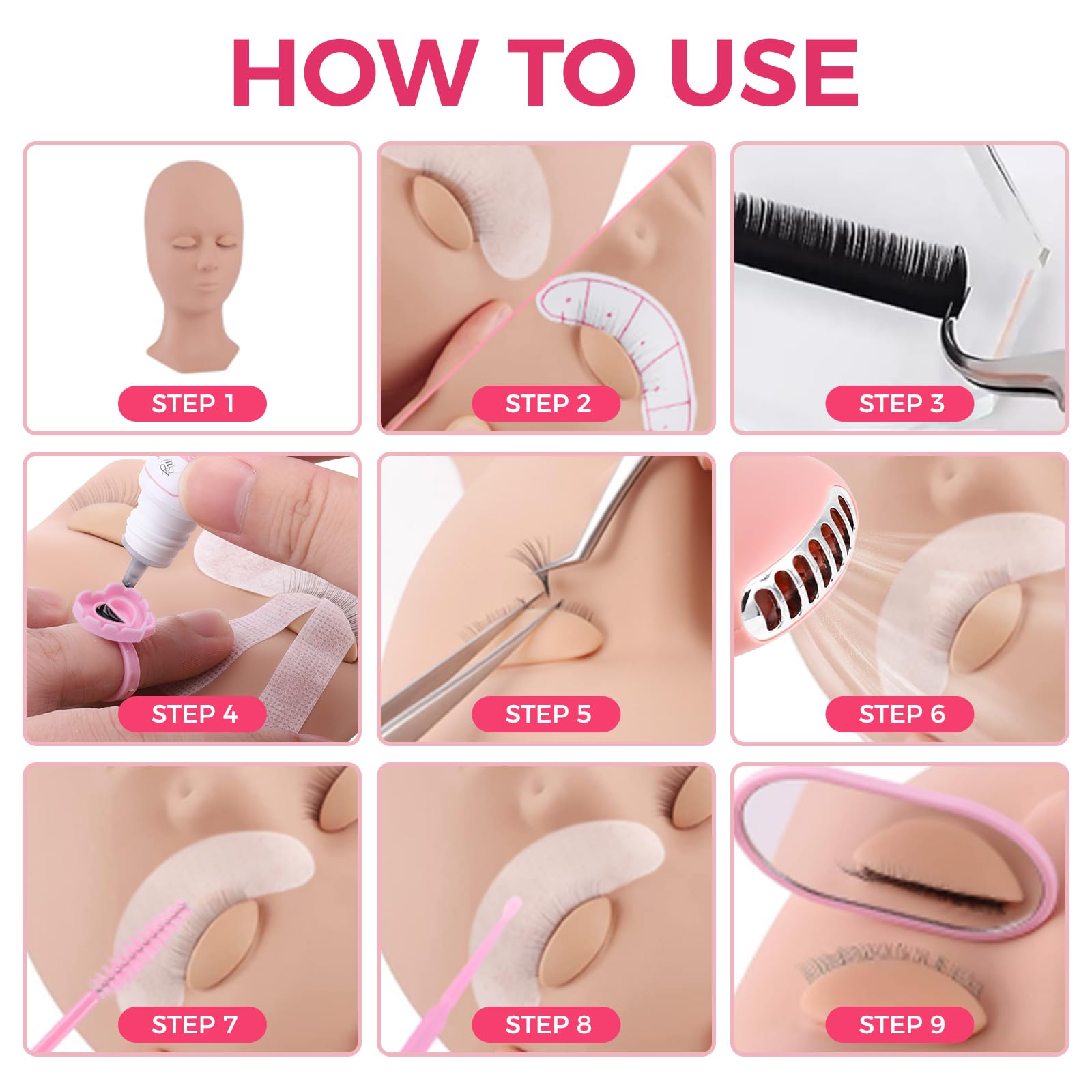 Pretty memory 152 PCS Eyelash Extension Kit with Lash Mannequin Head, Lash Training Kit for Beginners with Fan, Eyelash Extension Glue and Remover Cream, Tweezers for Practice
