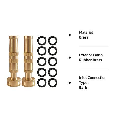 Hourleey Adjustable Twist Hose Nozzle, 4" Heavy-Duty Brass Hose Nozzle with 10 Garden Hose Rubber Washers, 2 Pack