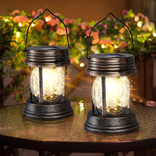 10 Pack Solar Pathway Lights + 2 Pack Hanging Solar Lights Outdoor Waterproof - Waterproof Outdoor Garden Lights Solar Powered - LED Decorative Table Solar Hanging Lanterns Outdoor