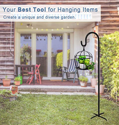 Artigarden 108 inch Outdoor Shepherd Hook with 5 Prong Base (1 Pack), Adjustable Heavy Duty Garden Hanging Stake for Bird Feeder Solar Light Plant Hanger Wedding Decor, Matte Black