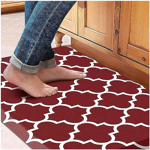RAYPUR 0.47 InchThick Anti Fatigue Mat , Heavy Duty PVC Waterproof Non-Slip Memory Foam Kitchen Mat , for Kitchen, Office, Sink,Red-17.3×47""