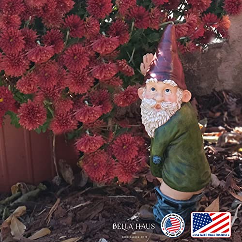 BELLA HAUS DESIGN Gnome Statue - 10.3" Tall Polyresin - Willy The Peeing Garden Gnome for Lawn Ornaments, Indoor or Outdoor Decorations - Red and Green Funny Gnomes