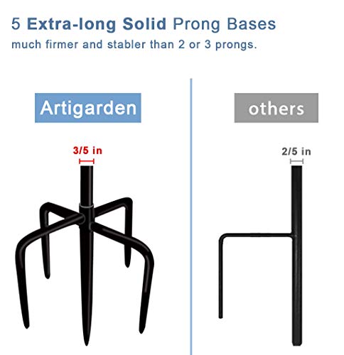 Artigarden 108 inch Outdoor Shepherd Hook with 5 Prong Base (1 Pack), Adjustable Heavy Duty Garden Hanging Stake for Bird Feeder Solar Light Plant Hanger Wedding Decor, Matte Black