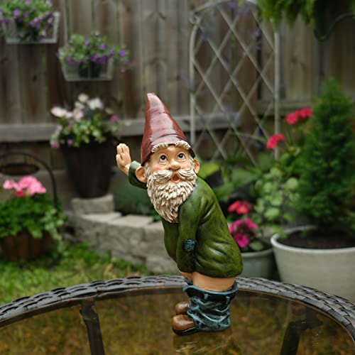 BELLA HAUS DESIGN Gnome Statue - 10.3" Tall Polyresin - Willy The Peeing Garden Gnome for Lawn Ornaments, Indoor or Outdoor Decorations - Red and Green Funny Gnomes