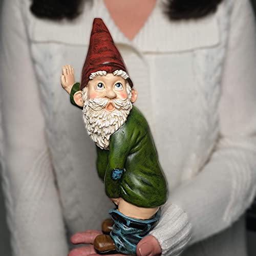 BELLA HAUS DESIGN Gnome Statue - 10.3" Tall Polyresin - Willy The Peeing Garden Gnome for Lawn Ornaments, Indoor or Outdoor Decorations - Red and Green Funny Gnomes