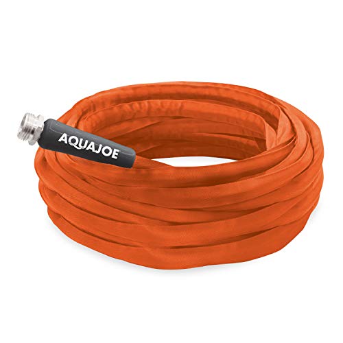 Aqua Joe AJFJH75-34-CTR Kink-Free Contractor Grade FiberJacket Garden Hose, 3/4-in Max. Water Flow, 650-PSI Burst Rating, BPA/Phthalate, Drinking Safe, For Garden, Auto Care, 75Ft, Orange