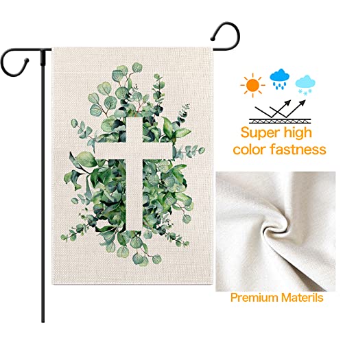 EDDERT Spring and summer yard flag eucalyptus leaf Christ cross leaf Easter garden flag 12 * 18 inch double-sided outdoor decoration