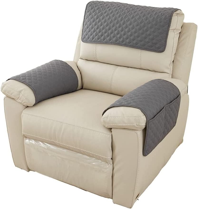 Recliner Headrest Protector Sofa Armrest Cover, 1/2/3 Seater Sofa Headrest Slipcovers with Pocket Nonslip Armchair Cover Quilted Furniture Protector for Recliner Leather Sofa Couch ( Color : #9 , Size