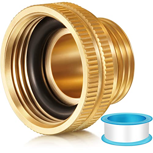 Solid Brass Garden Hose Adapter, 3/4'' GHT Garden Hose Male x 1'' NPT Female Connector, 1 Inch Male Garden Hose Thread to 1.3 Inch Pipe Fittings Thread, with Rubber Gasket and Sealant Tape