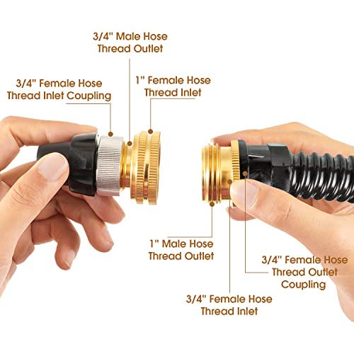 Solid Brass Garden Hose Adapter, 3/4'' GHT Garden Hose Male x 1'' NPT Female Connector, 1 Inch Male Garden Hose Thread to 1.3 Inch Pipe Fittings Thread, with Rubber Gasket and Sealant Tape