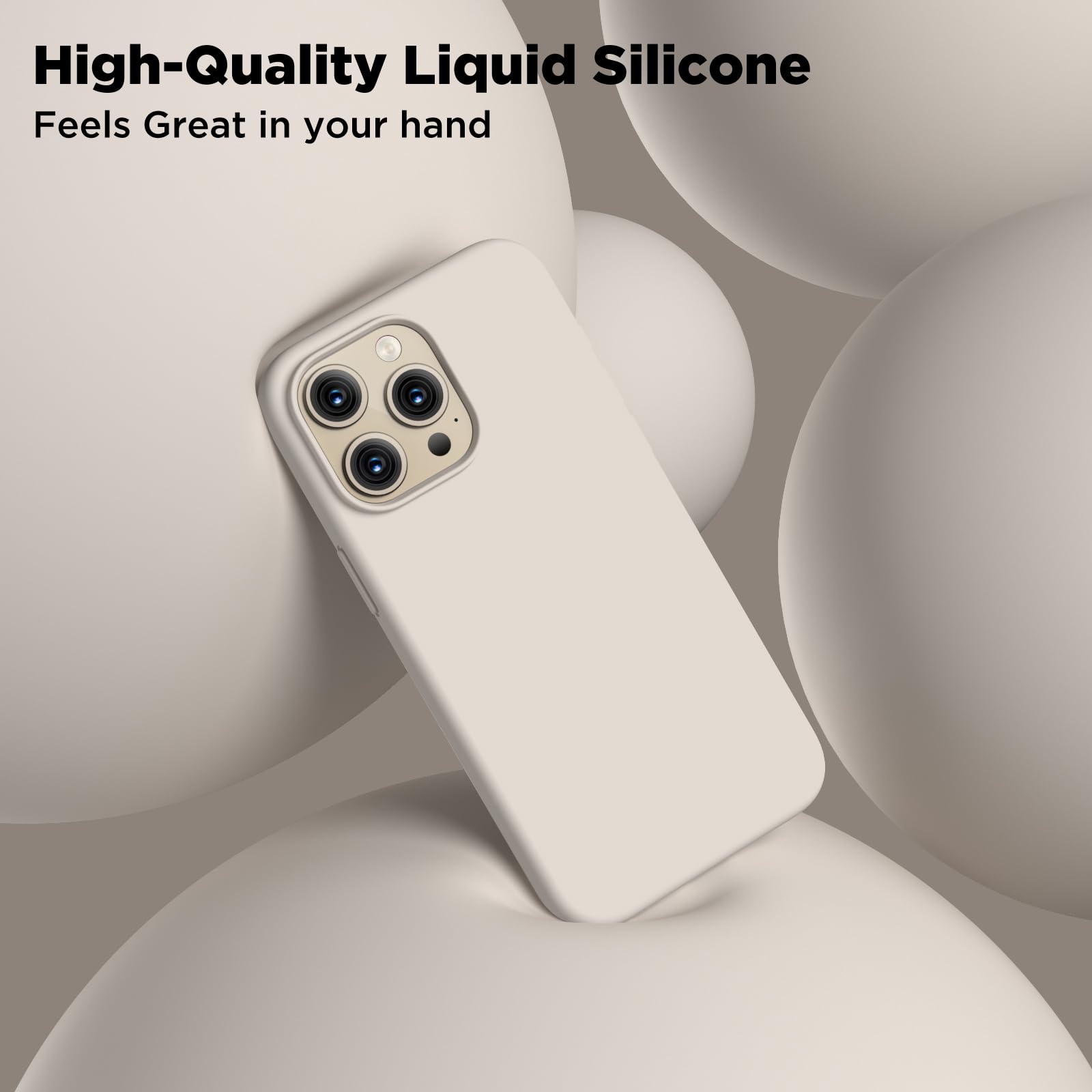 COFFKER Compatible with iPhone 15 Pro Max Case, Liquid Silicone Case, Full Body Shockproof Protective Cover Slim Thin Phone Case with [Soft Anti-Scratch Microfiber Lining], 6.7 inch-Stone