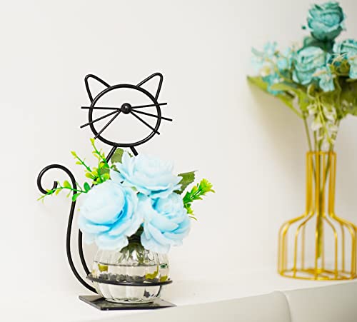 Joyathome Desktop Glass Planter Vase Holder, Metal Cat Plant Terrarium Stand for Plants Creative Decorations for Home Patio Lawn Garden