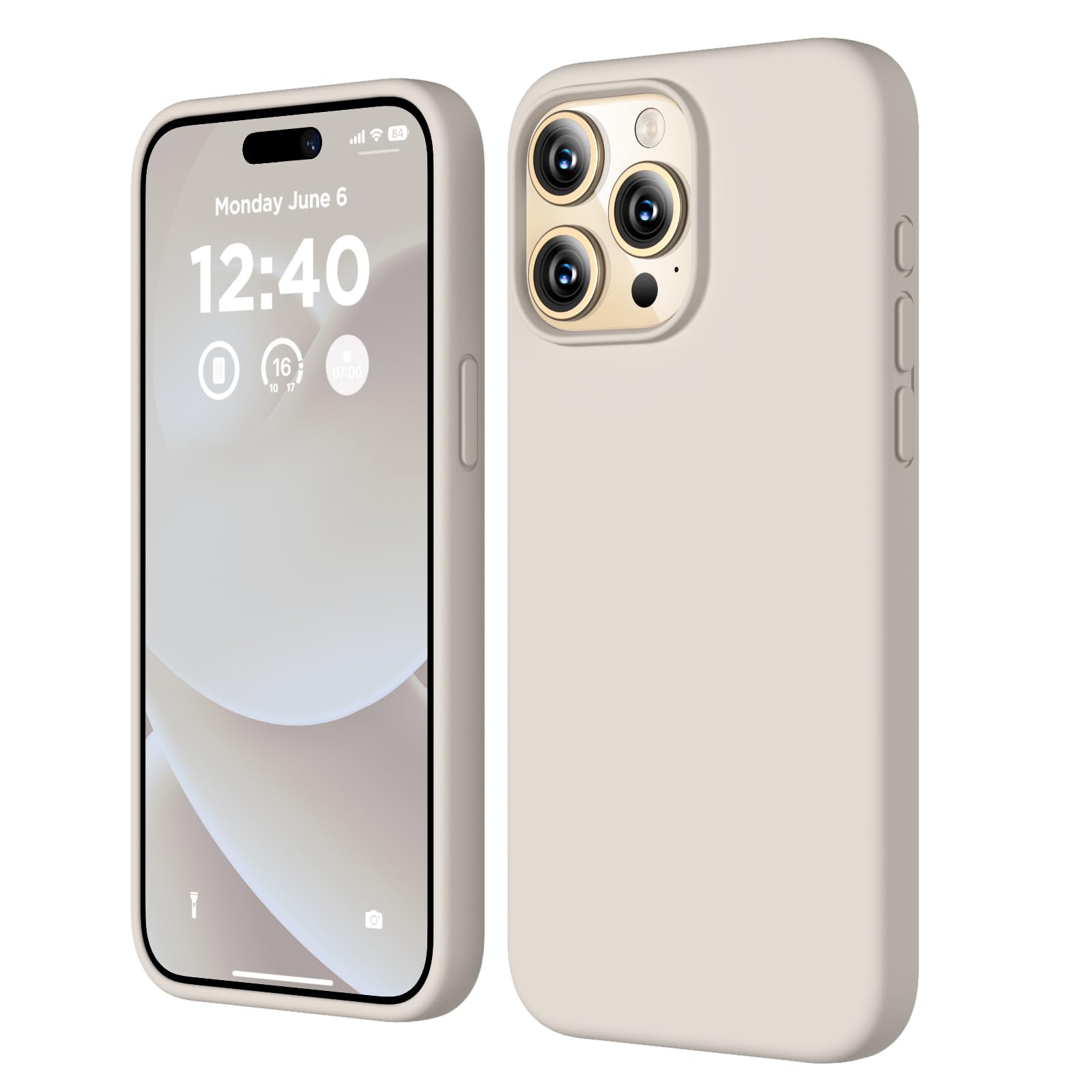 COFFKER Compatible with iPhone 15 Pro Max Case, Liquid Silicone Case, Full Body Shockproof Protective Cover Slim Thin Phone Case with [Soft Anti-Scratch Microfiber Lining], 6.7 inch-Stone