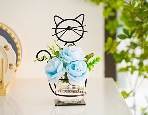 Joyathome Desktop Glass Planter Vase Holder, Metal Cat Plant Terrarium Stand for Plants Creative Decorations for Home Patio Lawn Garden