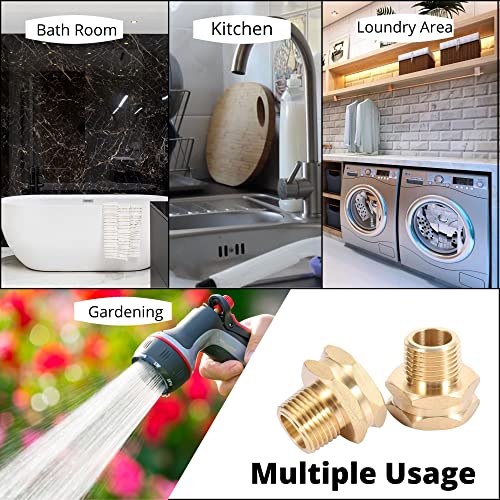 2 Pack of 3/4β GHT Female to 1/2β NPT Male Connector GHT to NPT Adapter Brass Fitting, Garden Hose Thread Metal Brass Adapters, Includes 4 Washers with 2 Extra Free