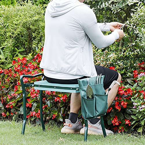 LEMY Garden Kneeler Seat Multiuse Portable Garden Bench Garden Stools Foldable Stool with Tool Bag Pouch EVA Foam Pad