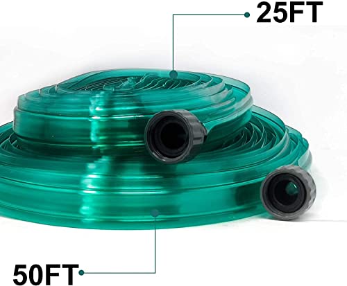 FUNJEE PVC Flat Soaker Hose 1/2'', Drip Hoses, Saves 70% Water, For Garden/Vegetable (50FT, Green)