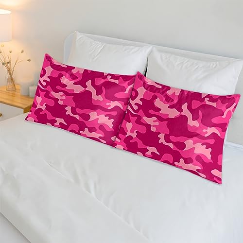 Camo Camouflage Pattern Satin Pillow Cases Silk Satin Pillowcase for Hair and Skin Standard Set of 2 Super Soft Silk Pillowcase with Envelope Closure (20x26 in)
