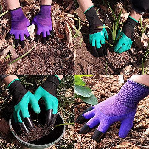 DCCPAA Garden Gloves with Claws 2 Pairs(Two Hands with Claws for Digging, Planting, Weeding, Seeding-Waterproof, Best Gardening Gifts for Men and Women-Purple