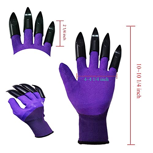 DCCPAA Garden Gloves with Claws 2 Pairs(Two Hands with Claws for Digging, Planting, Weeding, Seeding-Waterproof, Best Gardening Gifts for Men and Women-Purple