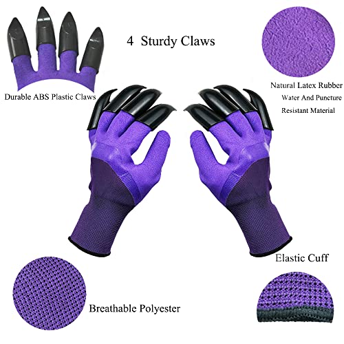 DCCPAA Garden Gloves with Claws 2 Pairs(Two Hands with Claws for Digging, Planting, Weeding, Seeding-Waterproof, Best Gardening Gifts for Men and Women-Purple
