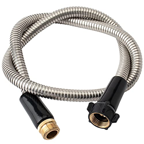 Yanwoo 304 Stainless Steel 4ft Garden Hose with Female to Male Brass Connector, 18mm Outer Diameter Flexible & Lightweight Heavy Duty Short Water Hose for Outdoor (4 Feet)