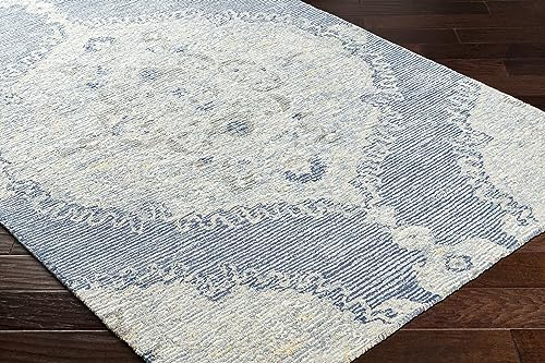 Mark&Day Wool Rugs, 8x10 East Lancaster Traditional Navy Blue Area Rug, Blue Grey Yellow Carpet for Living Room, Bedroom or Kitchen (8' x 10')